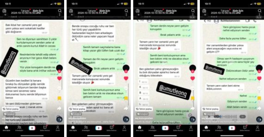 İkbal Uzuner’in Semih Çelik'e attığı iddia edilen Whatsapp mesajları ...